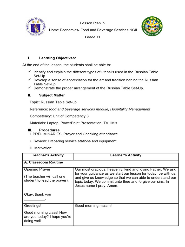 Russian Table set-up (1) | PDF | Tableware