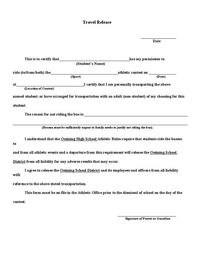 Student Travel Release Form | PDF | Sports & Recreation