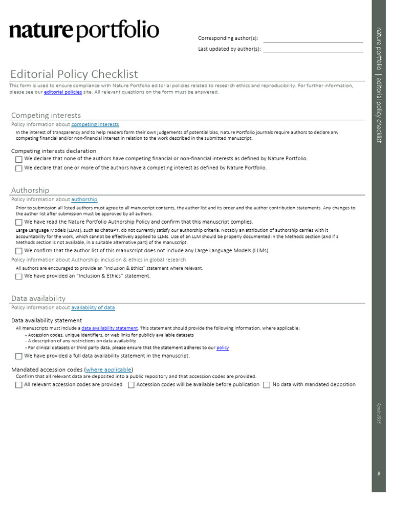NR Editorial Policy Checklist Flat | PDF | Business | Science & Mathematics