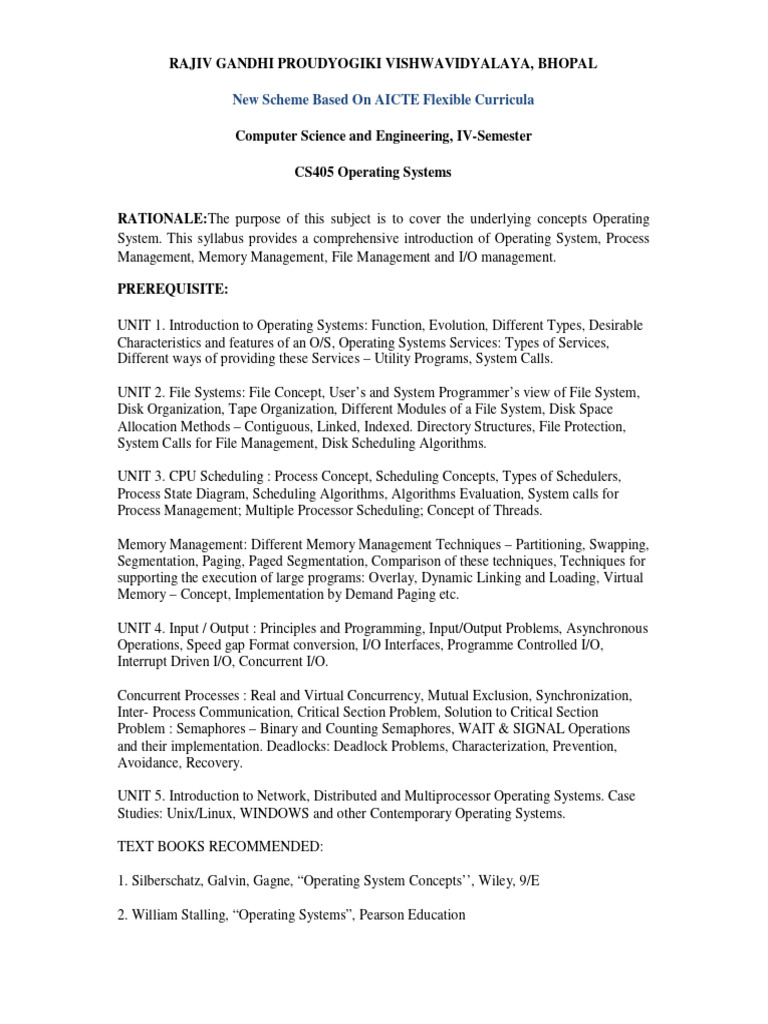 Operating Systems Course Syllabus | PDF | Process (Computing) | Scheduling (Computing)