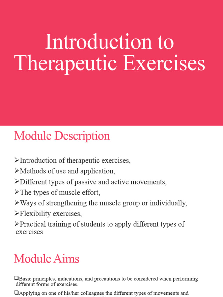 Introduction To Therapeutic Exercises | PDF | Anatomical Terms Of Motion | Clinical Medicine