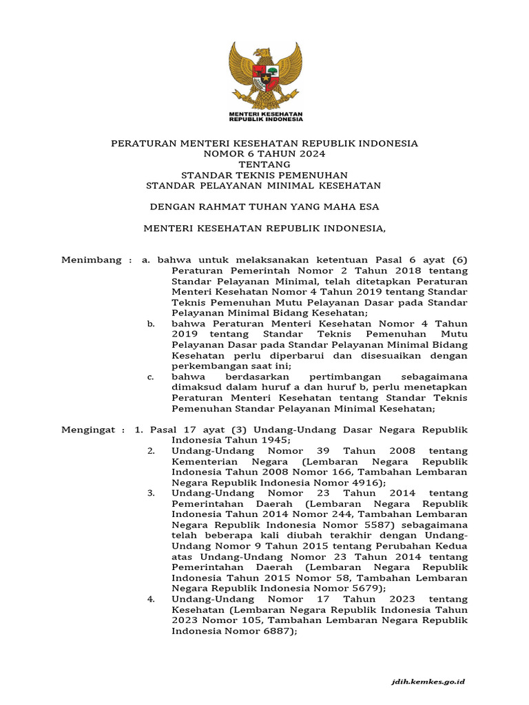 Permenkes Nomor 6 Tahun 2024 | PDF