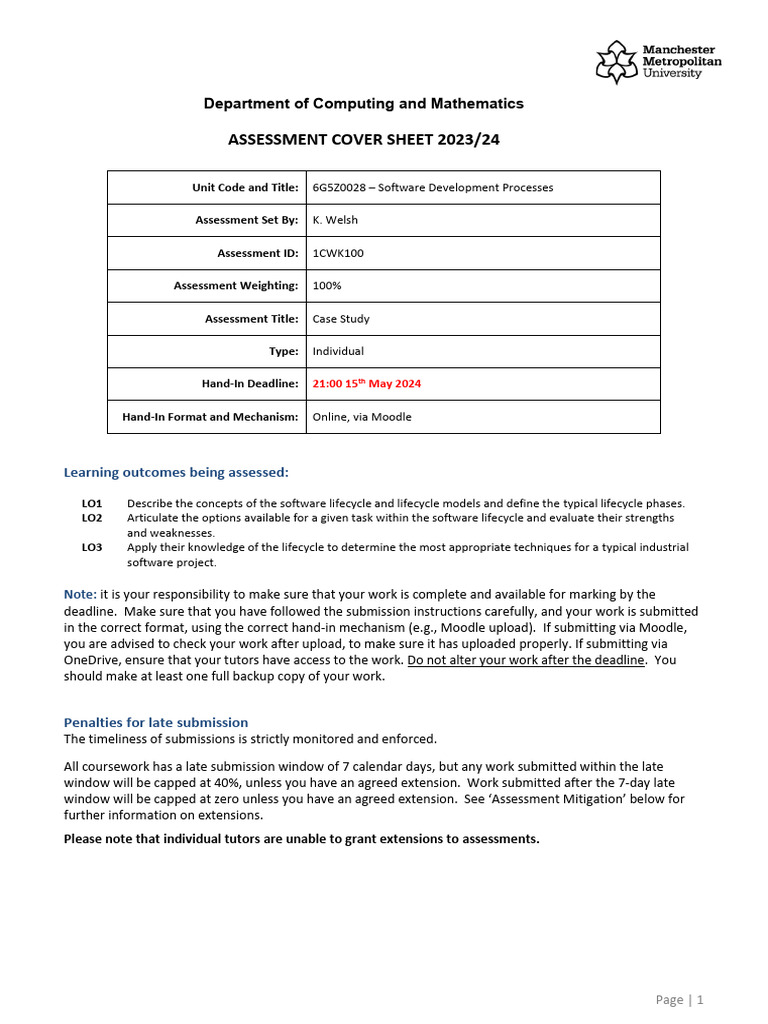 Assessment Specifcation With Coversheet | PDF | Plagiarism | Life Cycle ...