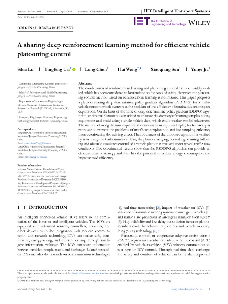 Iet Intelligent Trans Sys 2021 Lu A Sharing Deep Reinforcement Learning Method For