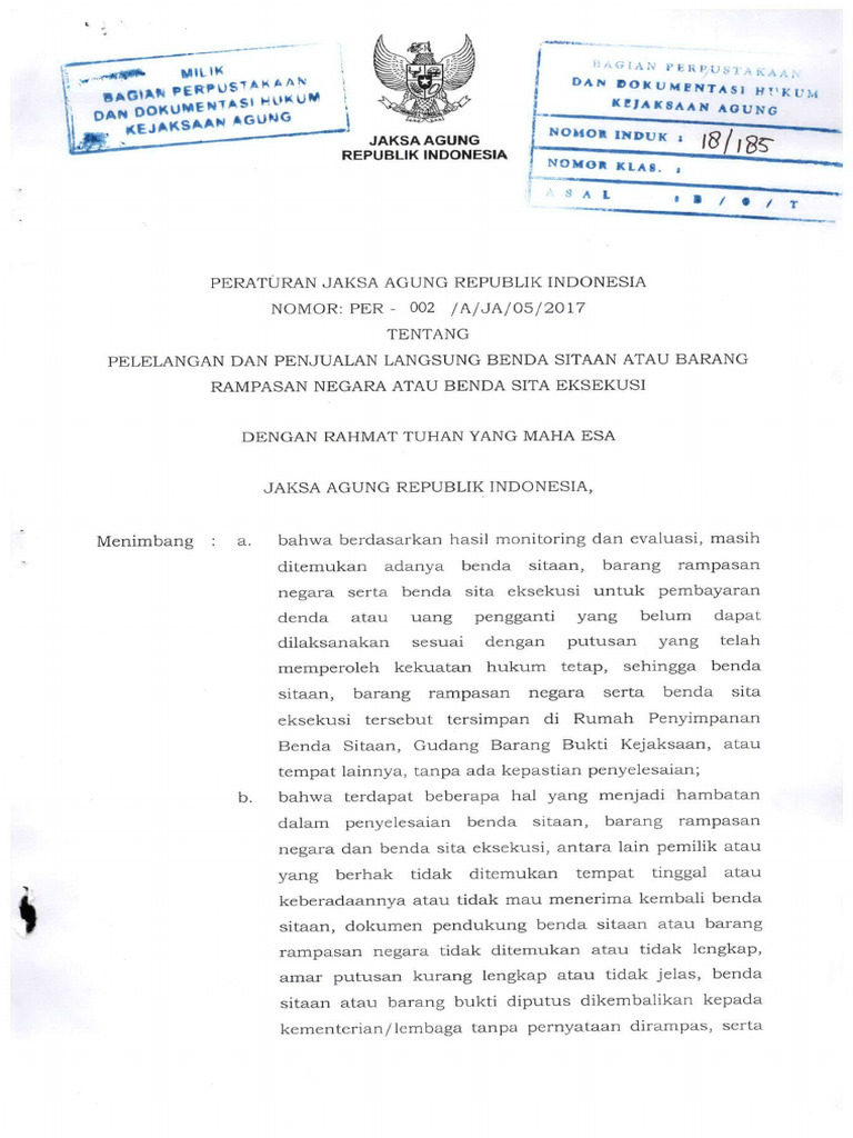 PERJA Nomor 002 Tahun 2017 | PDF
