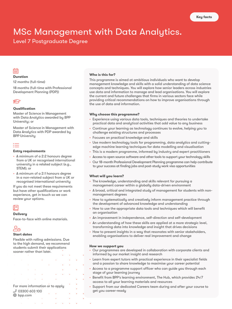 MSC Management With Data Analytics Factsheet | PDF | Data | Analytics