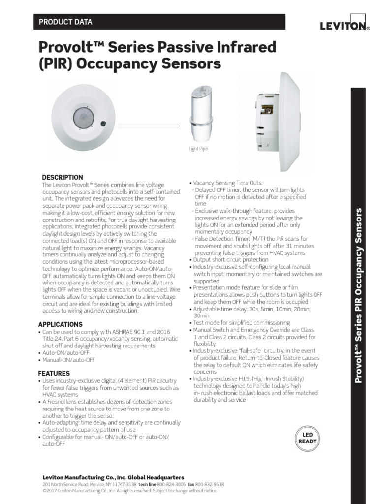 Provolt PIR Occupancy Sensor | PDF | Relay | Electrical Engineering