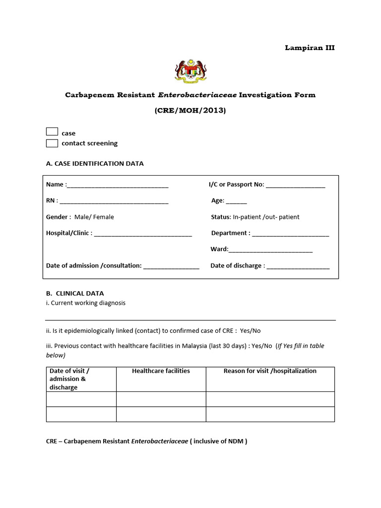 D. CRE Patient Form | PDF | Clinical Medicine | Public Health