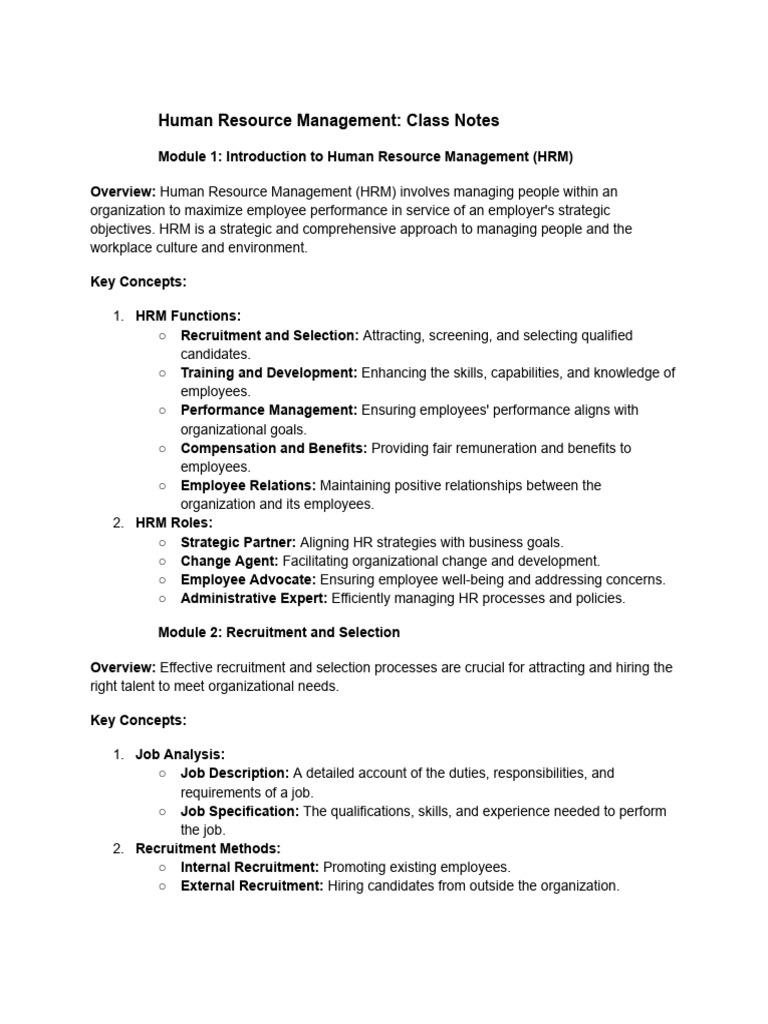 Human Resources - Class Notes | PDF | Human Resource Management ...