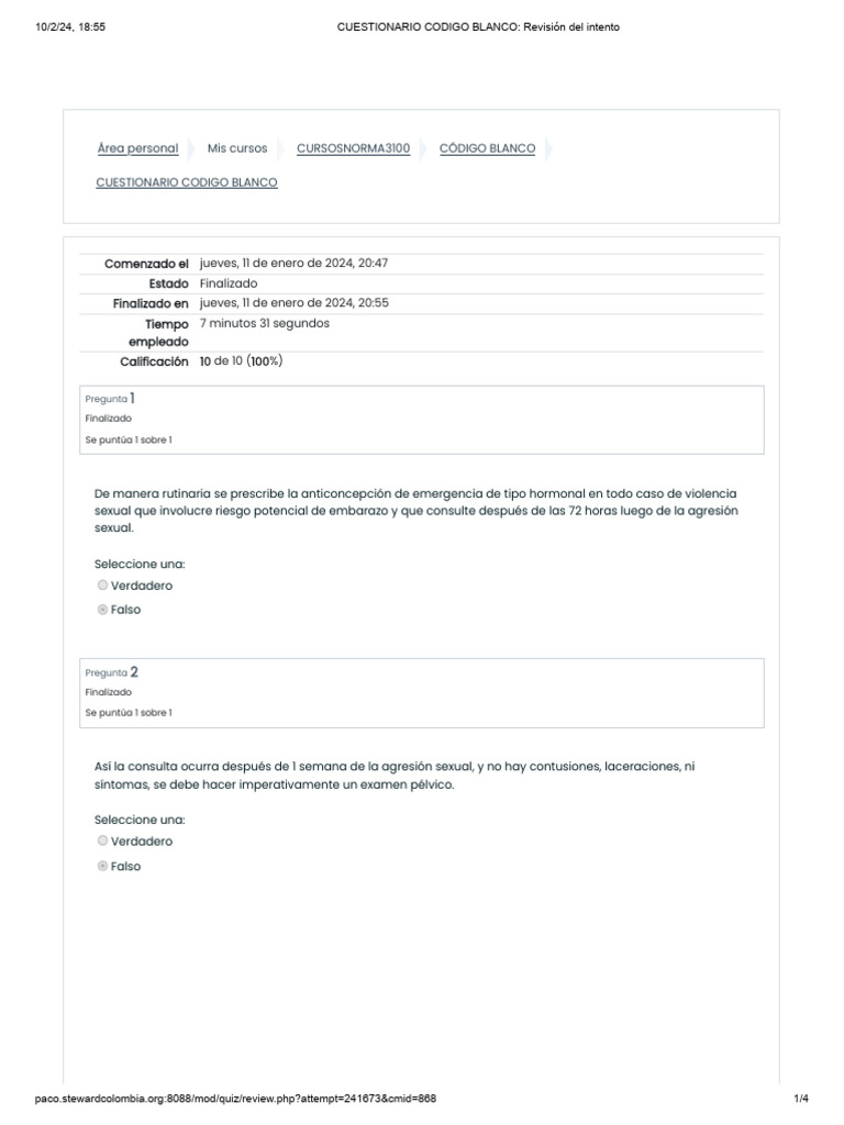 CUESTIONARIO CODIGO BLANCO - Revisión Del Intento | PDF CUESTIONARIO CODIGO BLANCO - Revisión Del Intento | PDF