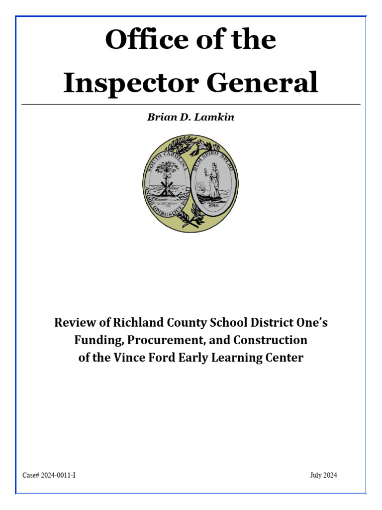 SC Inspector General's Report: Vince Ford Early Learning Center | PDF ...