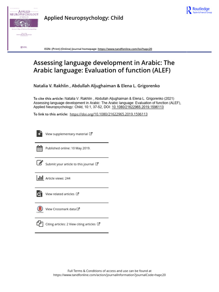 Assessing Language Development in Arabic The Arabic Language Evaluation ...