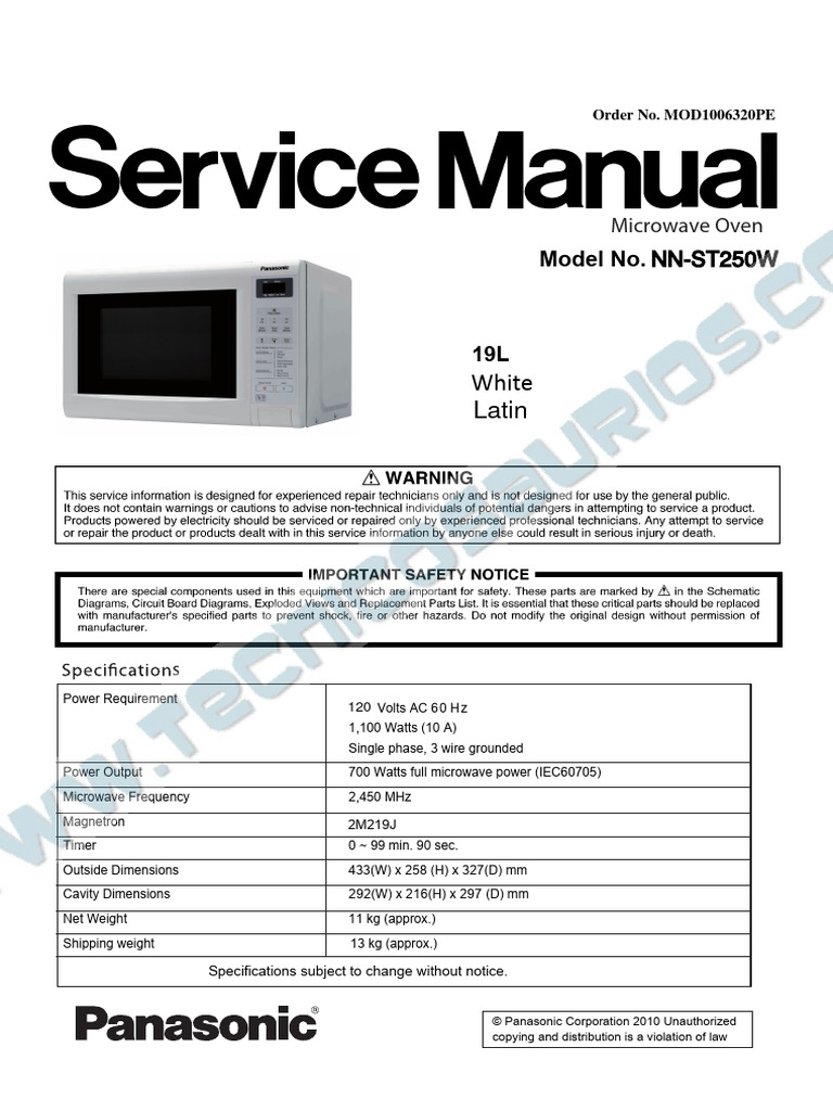 Panasonic NN-ST250W Microwave Manual | PDF | Relay | Microwave
