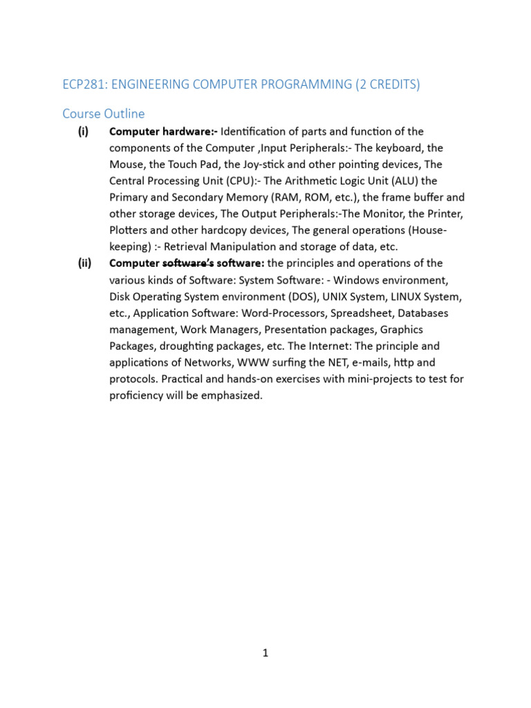ECP281 Learning Objectives | PDF | Input/Output | Computer Data Storage