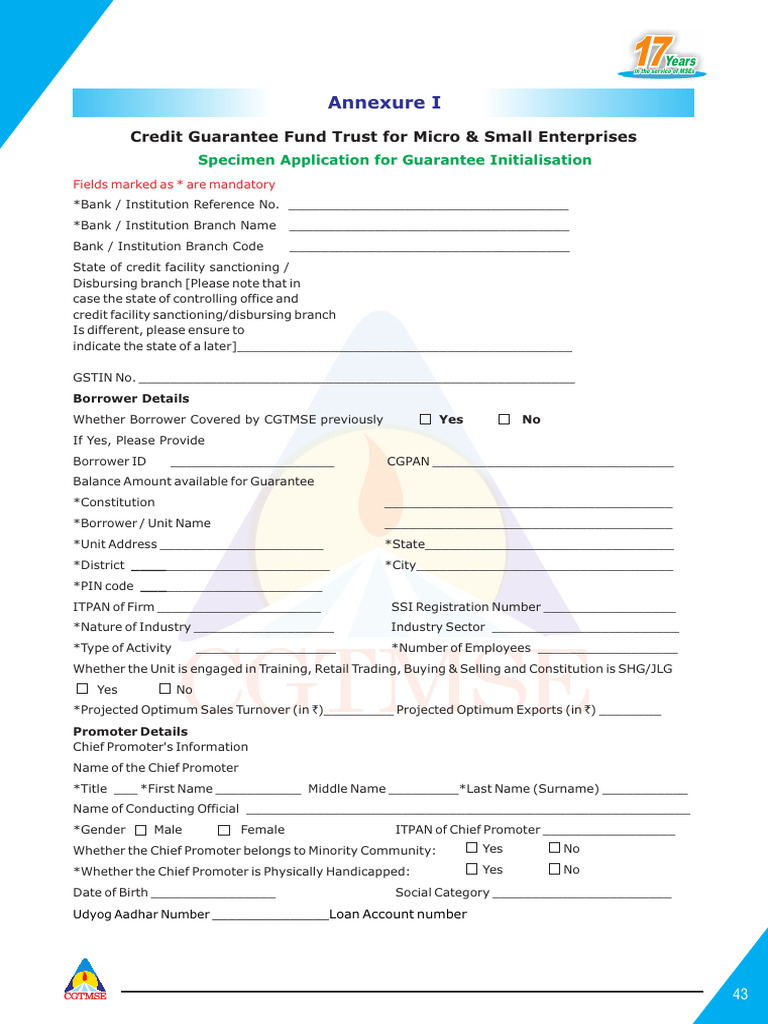 Cgtmse Loan Application Form PDF | PDF | Credit | Finance & Money ...