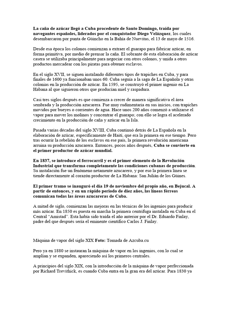 Historia de la caña de azúcar en Cuba | PDF | Cuba | Azúcar
