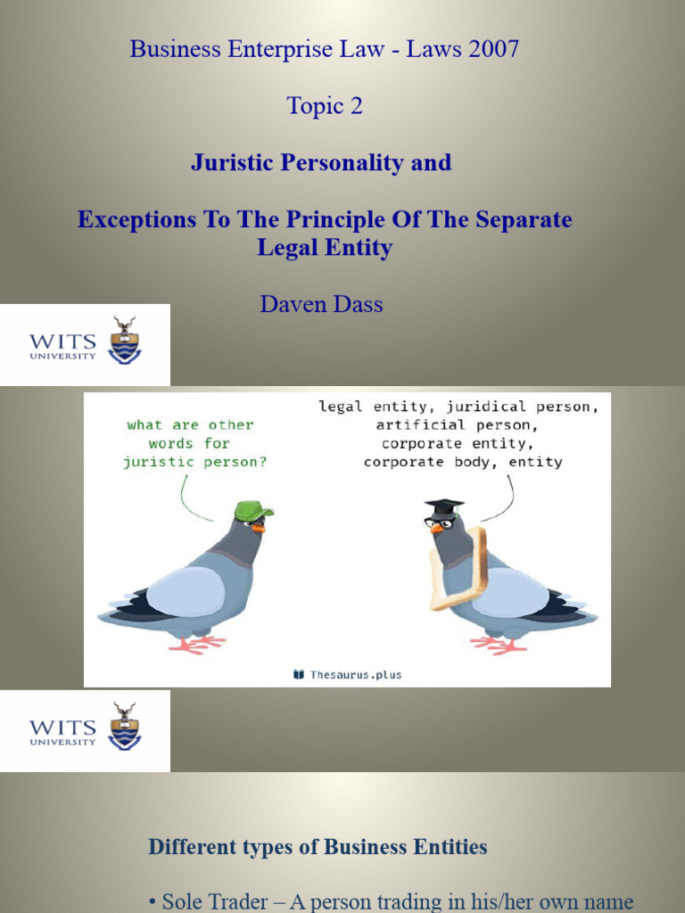 Topic 2 Lecture Slides - Legal Personality and Exceptions To The ...