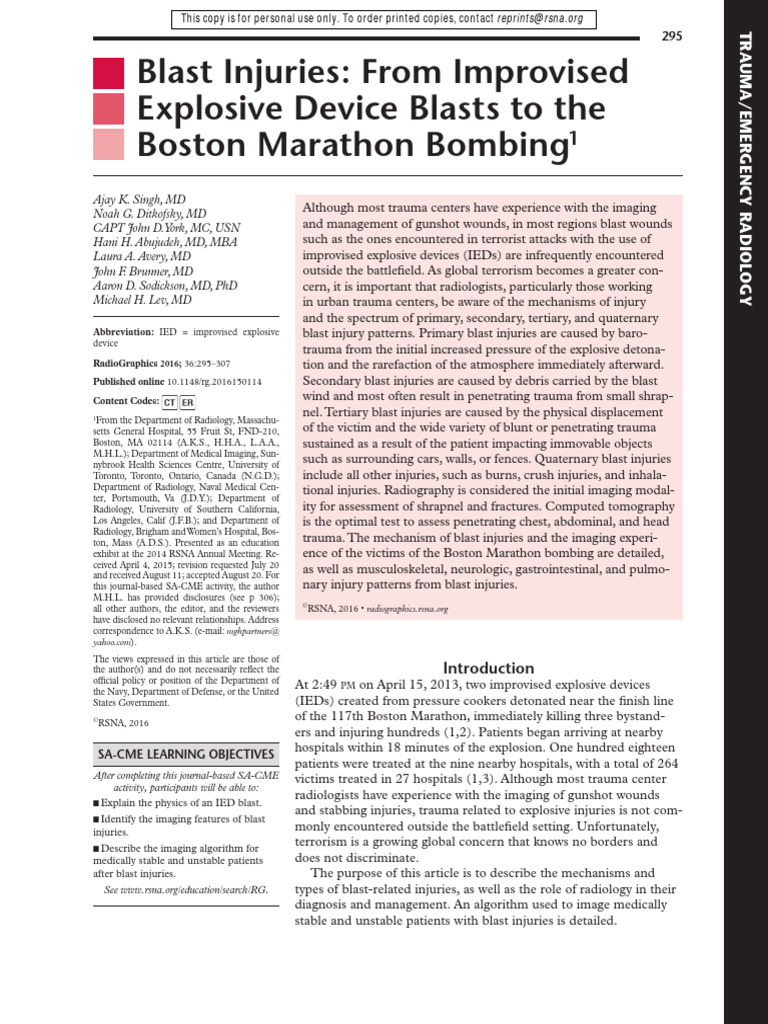 Blast Injuries Med Legal.-1 | PDF | Ct Scan | Explosion