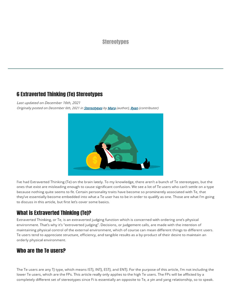 6 Extraverted Thinking (Te) Stereotypes - Practical Typing | PDF ...