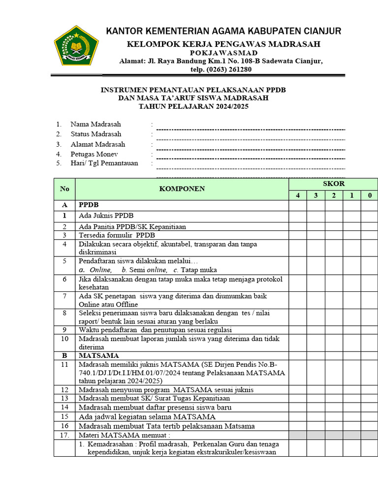 Instrumen PPDB Dan MATSAMA - 2425-1 | PDF