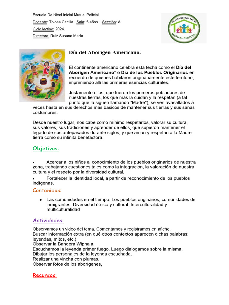 Día del Aborigen Americano en Educación | PDF | Pueblos Indígenas de ...