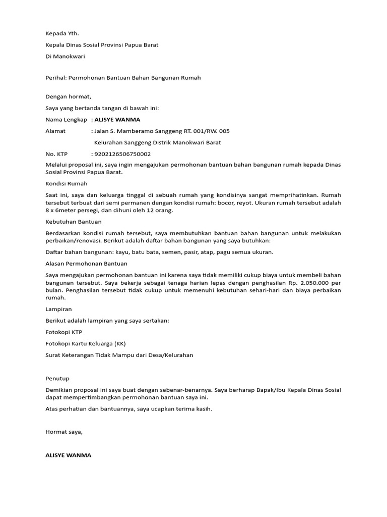 Proposal Bantuan Bahan Rumah | PDF