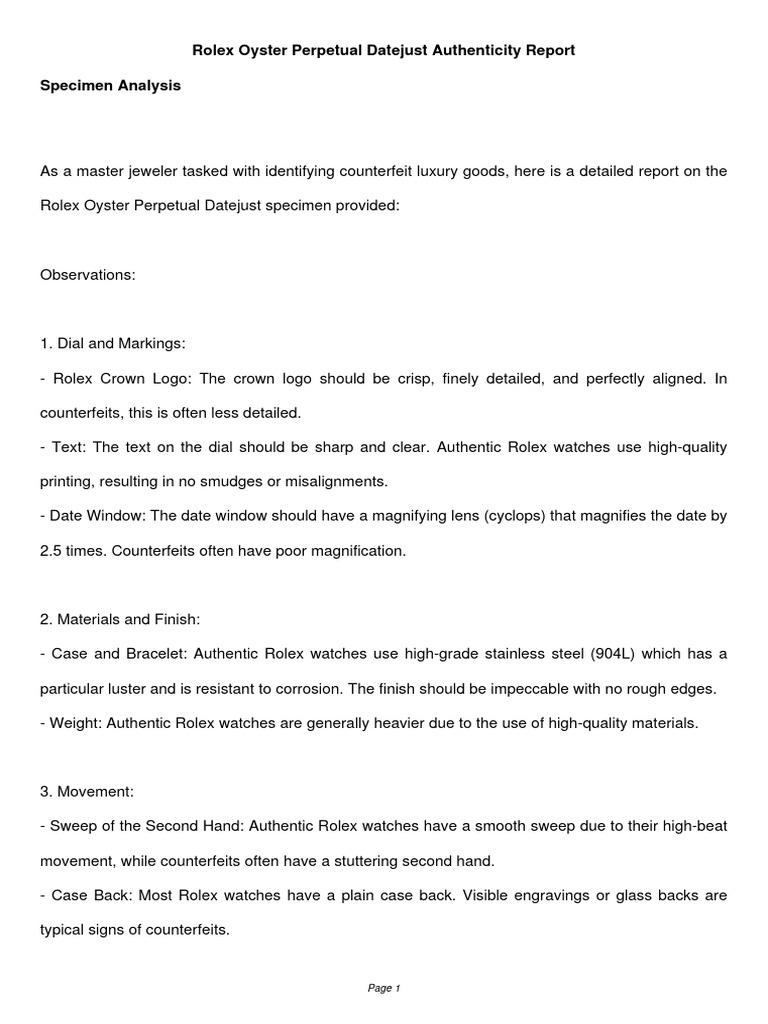 Rolex Authenticity Report | PDF