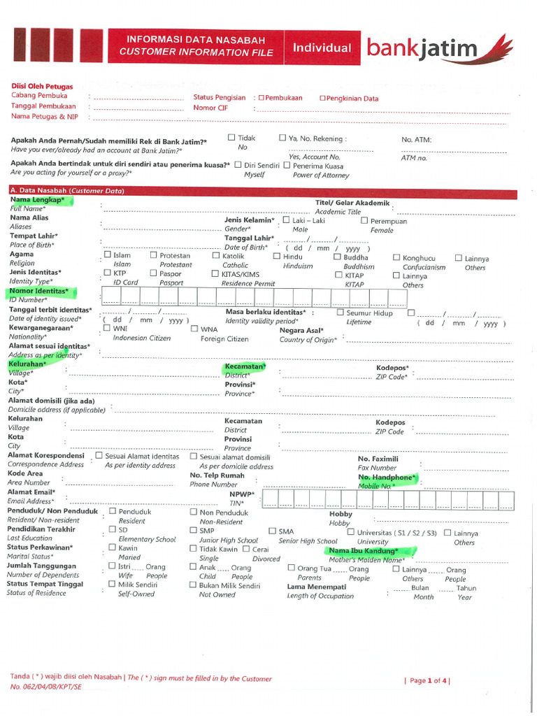 Panduan Pengisian CIF | PDF