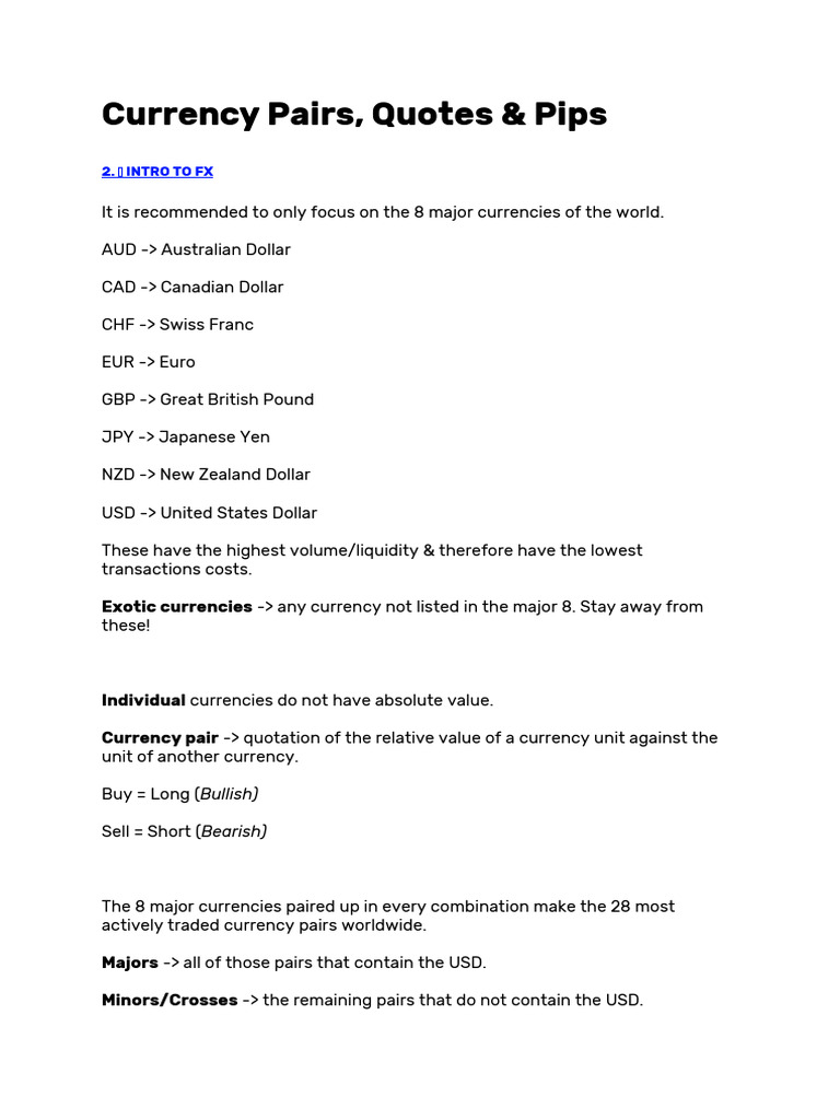 Currency Pairs, Quotes - Pips | PDF