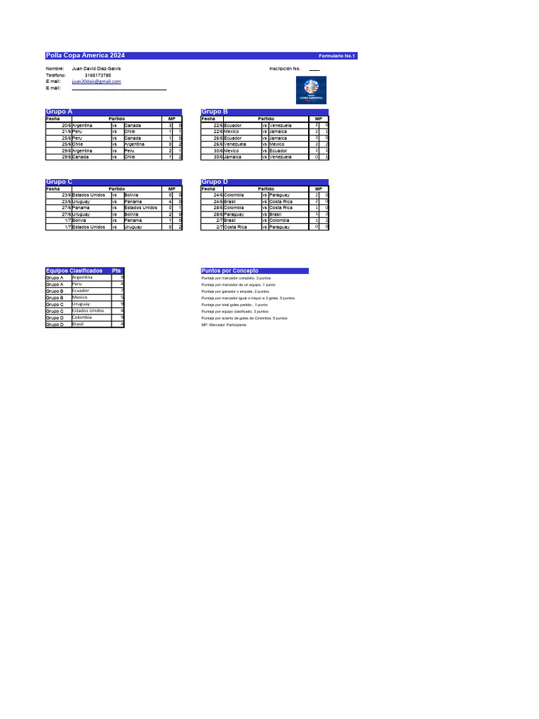 Formulario 1 Copa America | PDF | Asociación de competiciones de fútbol ...