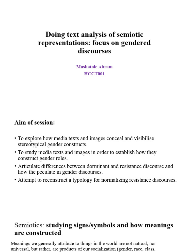 Semiotic Representation and Text Analysis | PDF | Gender | Gender Studies