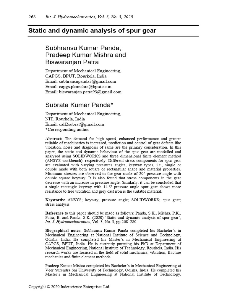 Static and Dynamic Analysis of Spur Gear | PDF | Gear | Strength Of ...