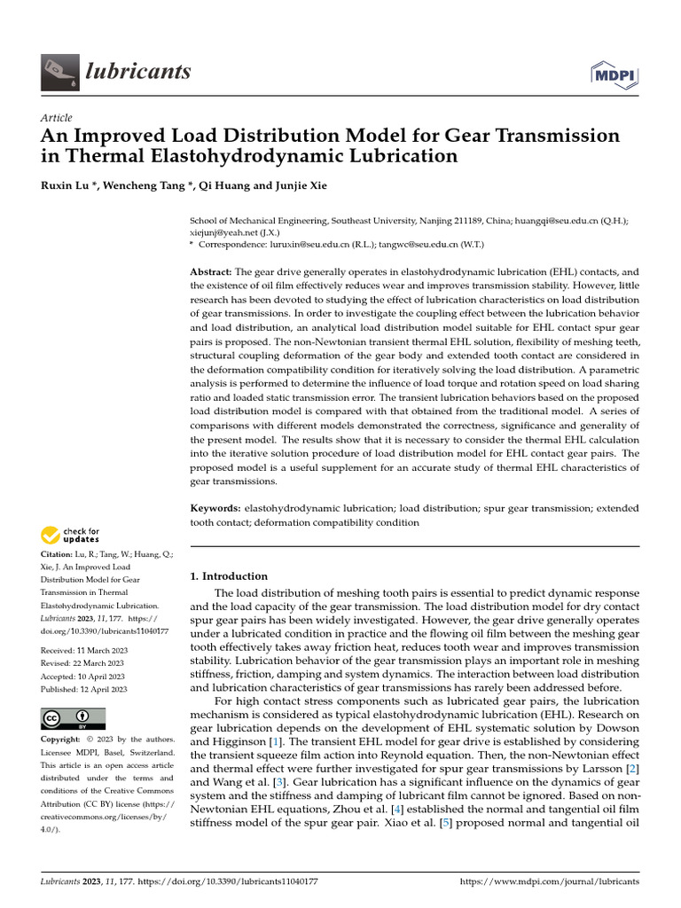 An Improved Load Distribution Model For Gear Transmission in Thermal ...