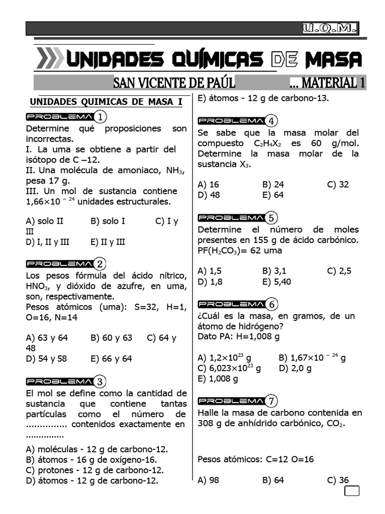 Unidades Quimicas de Masa | PDF | Oxígeno | Mole (Unidad)