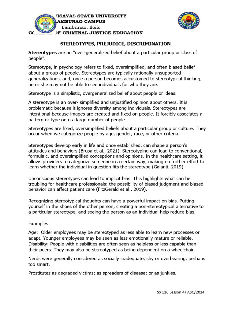 Stereotypes, Discrimination & Prejudice | PDF | Bias | Stereotypes