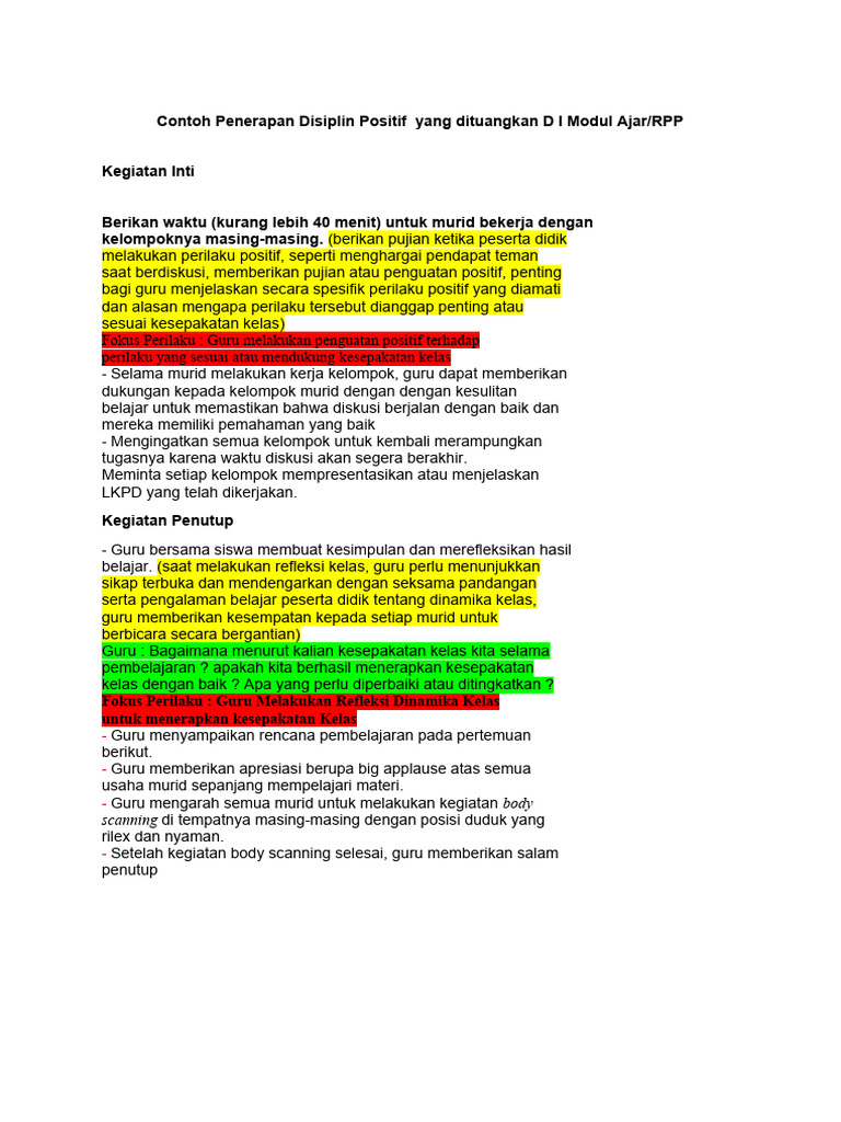 Contoh Disiplin Positif di Sekolah | PDF | Karier & Perkembangan | Seni