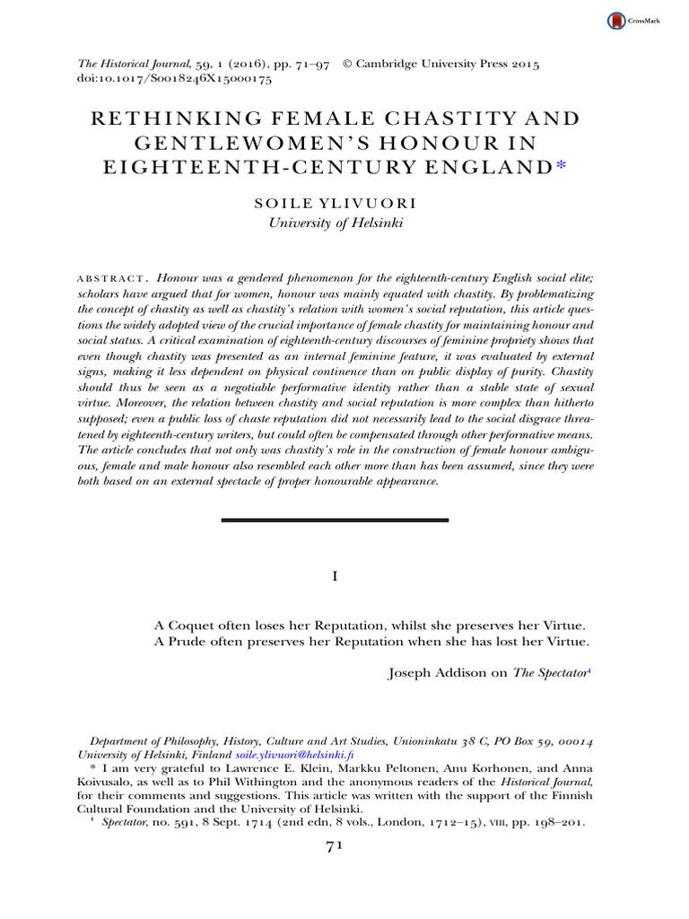 Rethinking Female Chastity and | PDF | Chastity | Virtue
