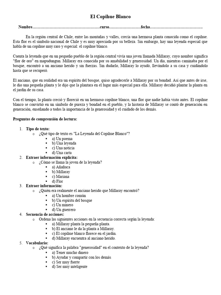 La Leyenda del Copihue Blanco | PDF | Lingüística | Gramática