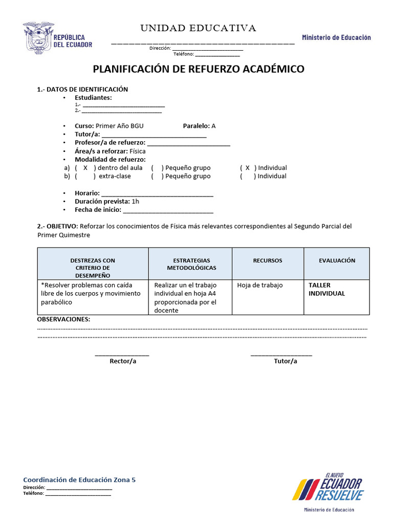 Planificación de Refuerzo Académico 2024-2025 | PDF | Aprendizaje | Modificación de comportamiento