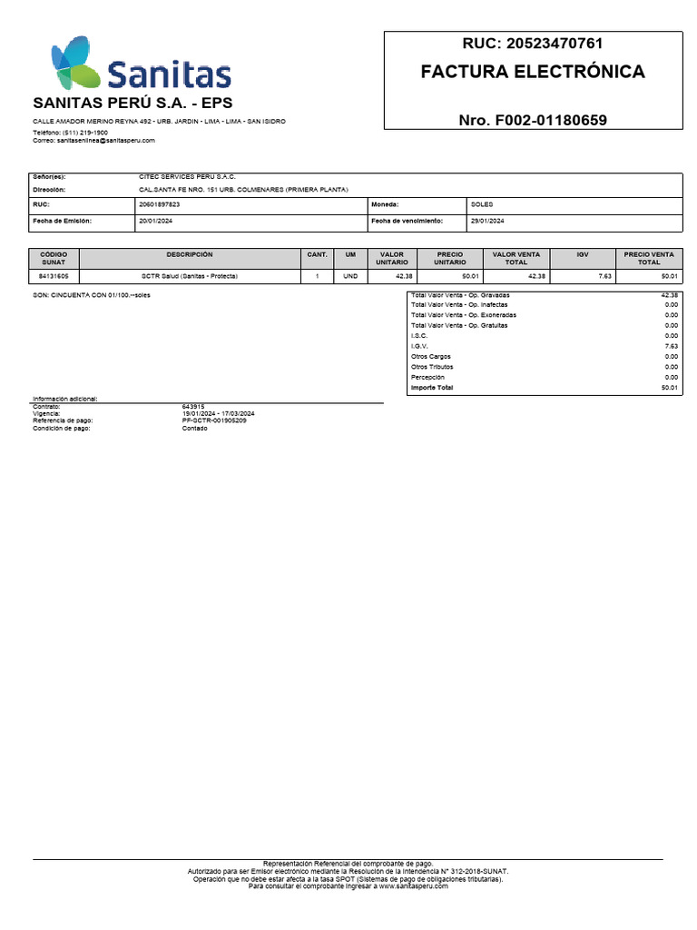 232.sanitas 20-01 | PDF | Industrias de servicio | Pagos