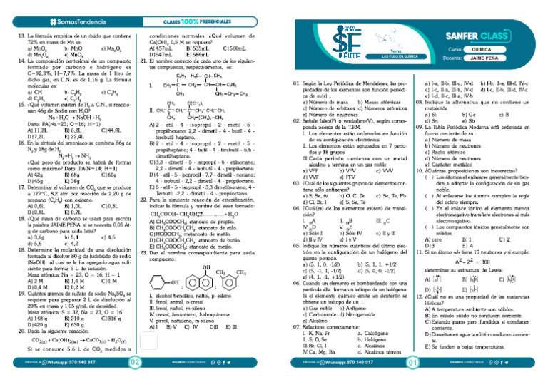 Repaso Final de Química CPU | PDF