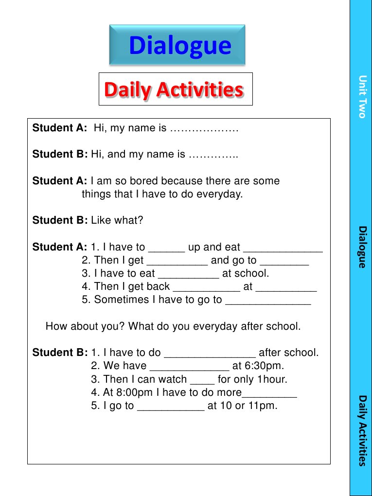 Daily Activities Dialogue for Students | PDF | Self-Improvement
