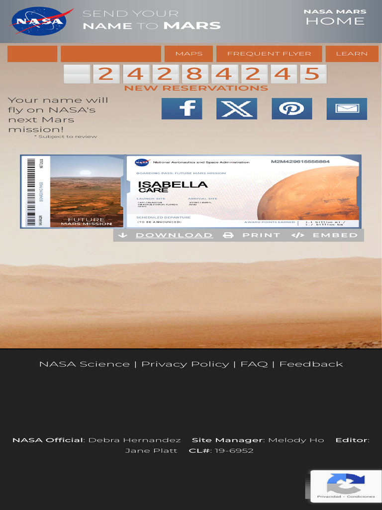 Boarding Pass for NASA Mars Mission | PDF
