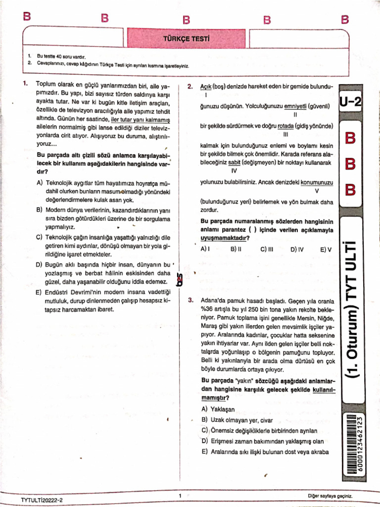 BES Yayınları ULTİ TYT Türkiye Geneli Deneme-2 2023 | PDF
