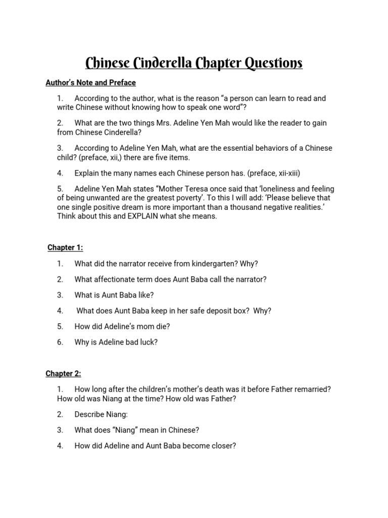 Chinese Cinderella Chapter Questions | PDF