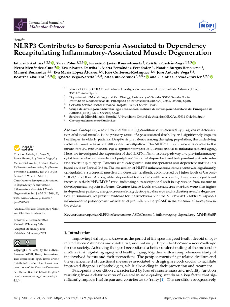NLRP3 Contributes To Sarcopenia Associated To Dependency Recapitulating ... NLRP3 Contributes To Sarcopenia Associated To Dependency Recapitulating ...