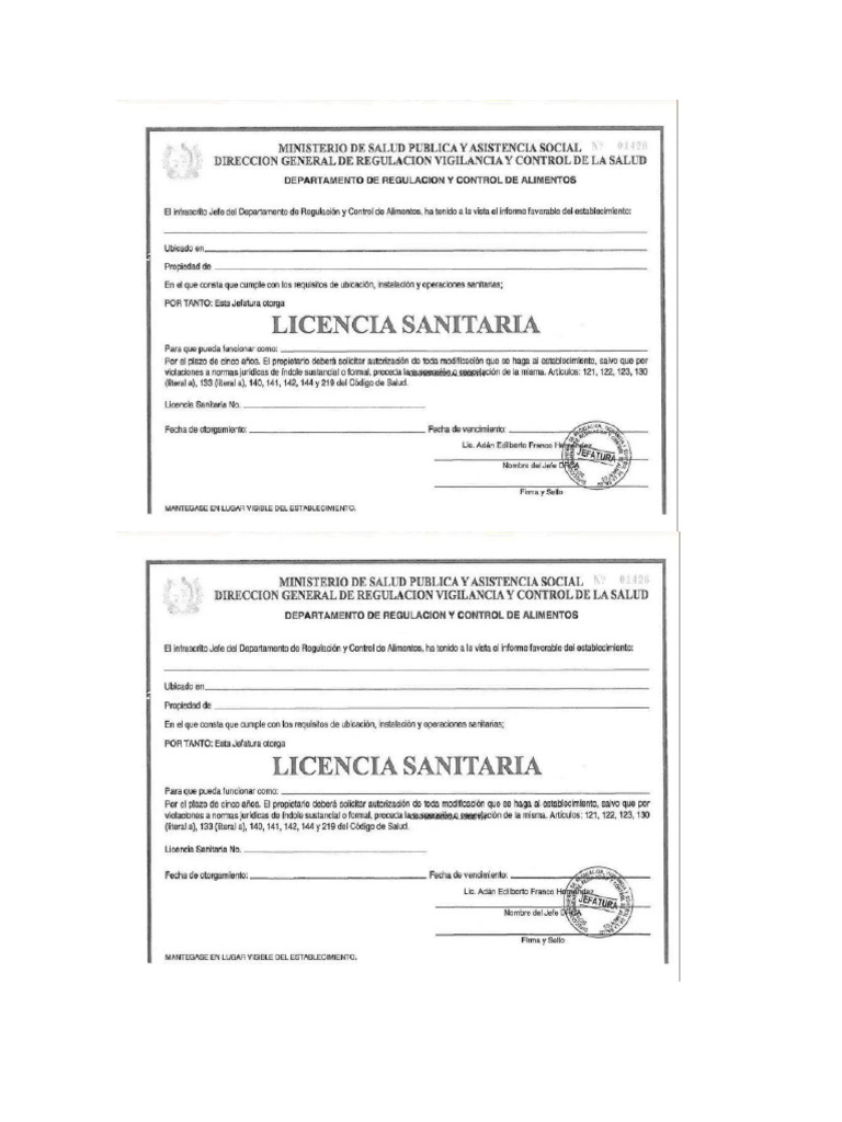 Licencia Sanitaria | PDF
