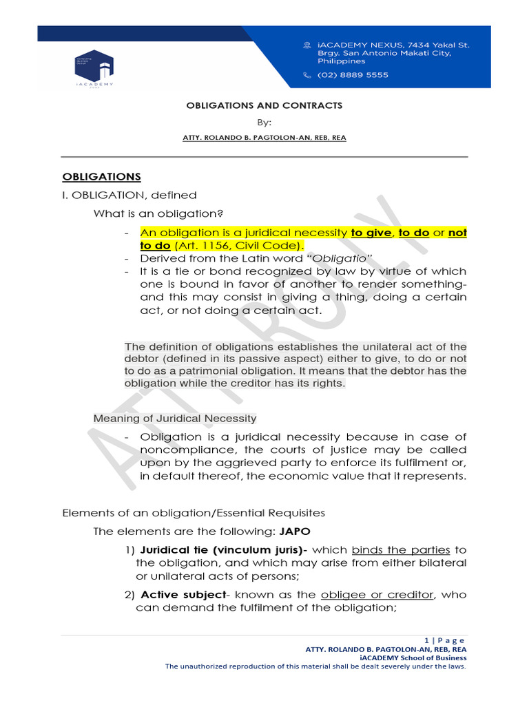 Oblicon Notes | PDF | Law Of Obligations | Lease