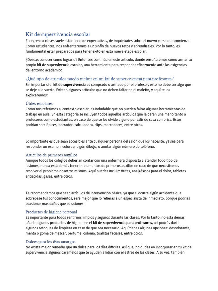 Kit de Supervivencia Escolar | PDF