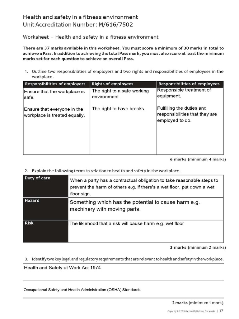 Unit 3. Health & Safety Worksheet | PDF